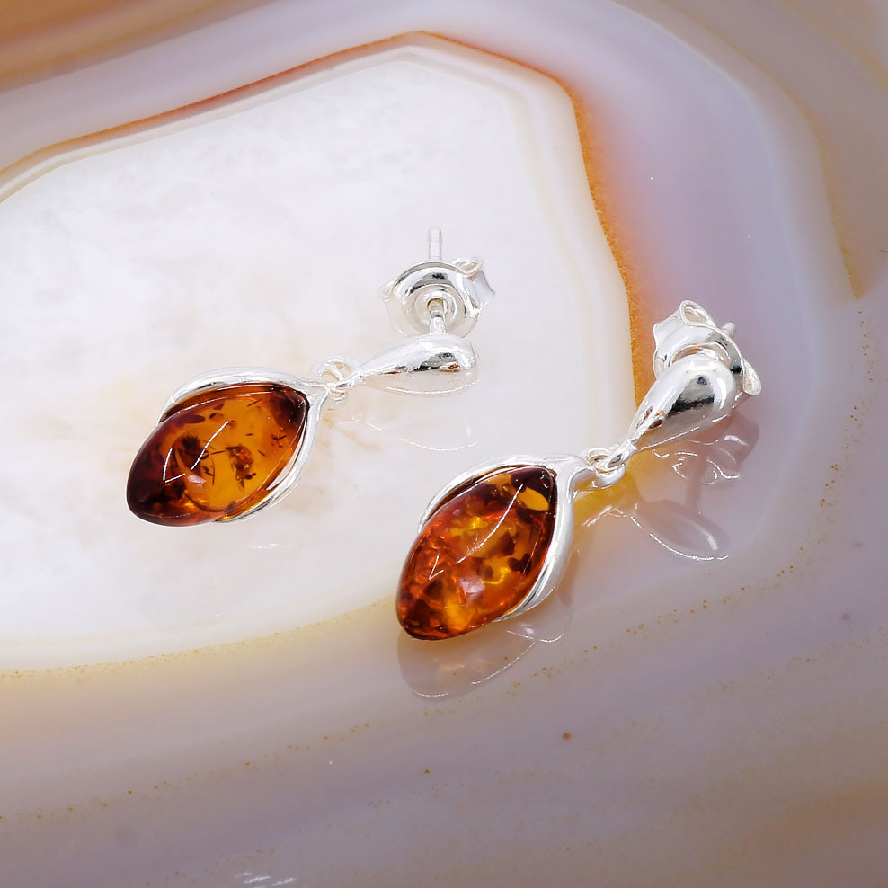 Cercei din Argint 925 cu Piatra Chihlimbar Galben Baltic Honey Amber c3412