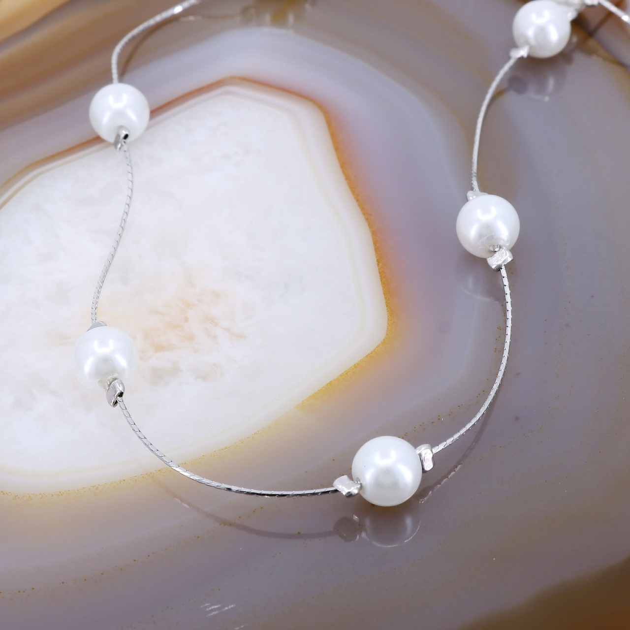 Colier din Argint 925 model Sirag de Perle Albe Rotunde c1532