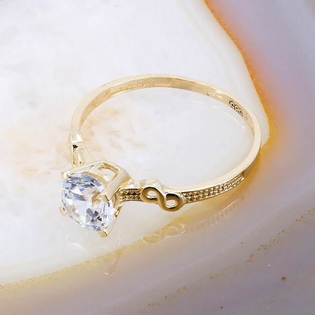 Inel de Aur 14K model Solitaire cu forme Infinit si Cristal Roud Cut ...
