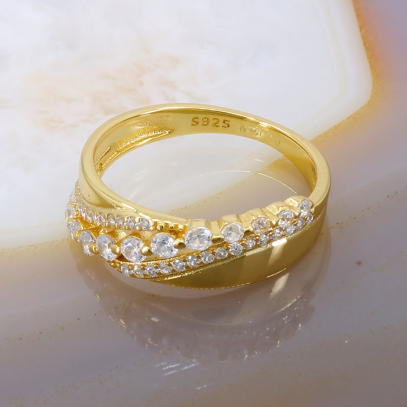 Inel din Argint 925 Placat cu Aur Galben 22K cu Cristale Zirconia cod 2591