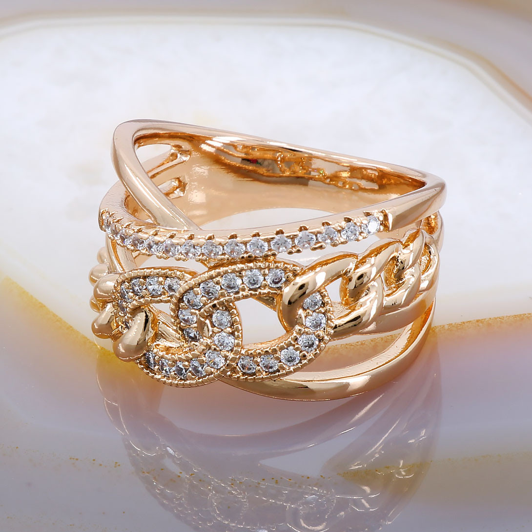 Inel Placat cu Aur Rose model Chain cu Cristale Zirconia cod 1513