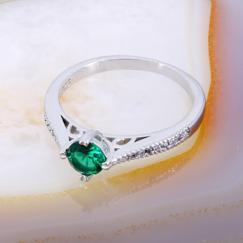 Inel Solitaire din Argint cu Piatra Verde Cristale CZ c2727