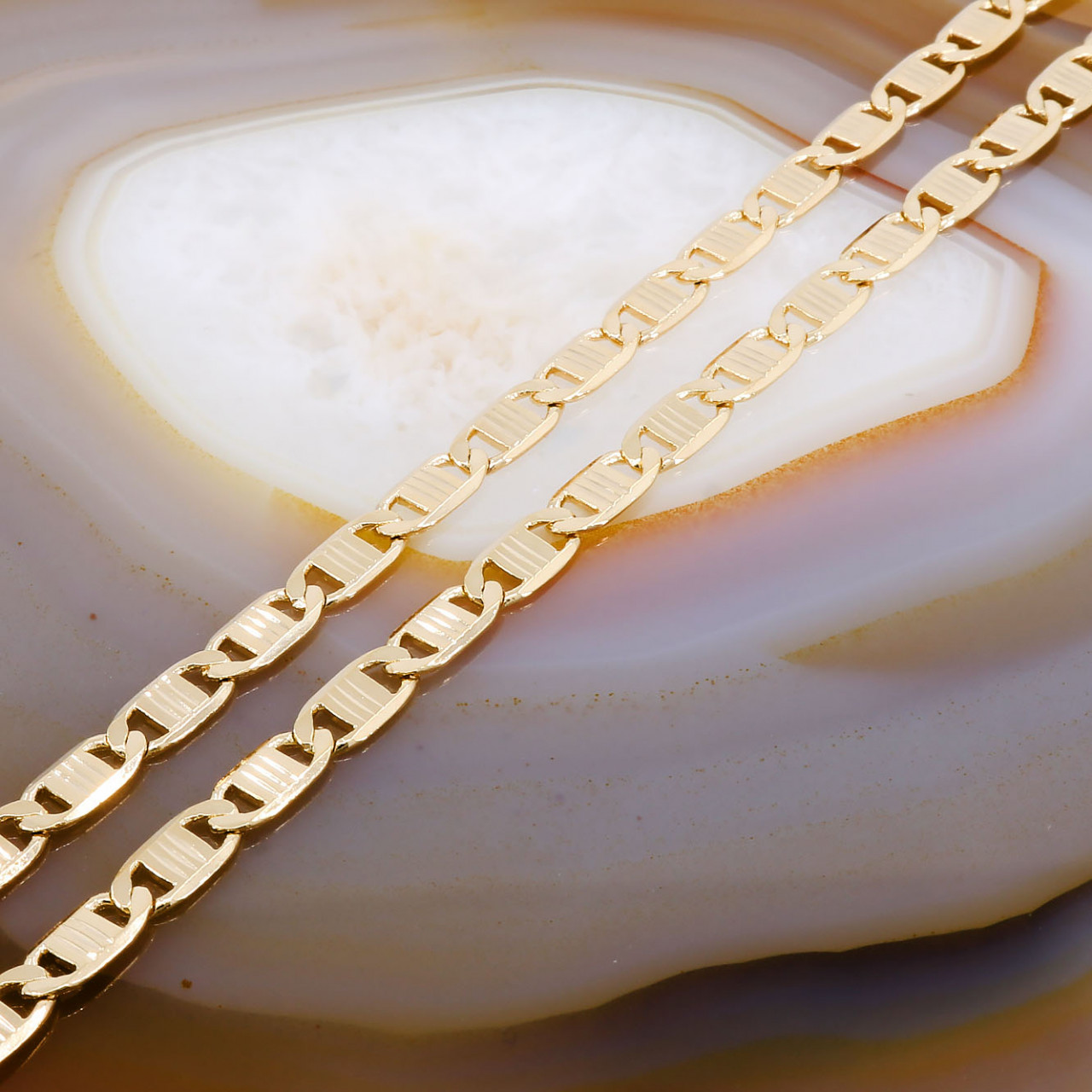 Lant Clasic Unisex Placat cu Aur Galben 18K model zale Ovale plate 1+1 ...