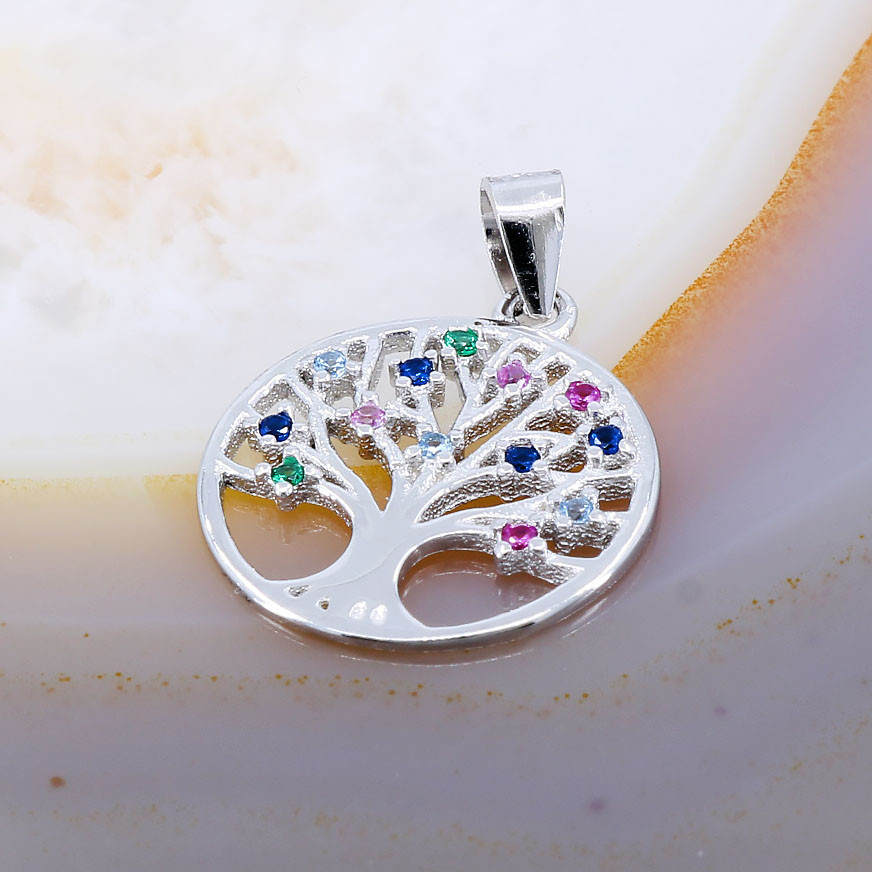 Pandantiv din Argint 925 model copacul Vietii cu Cristale Colorate cod 1063
