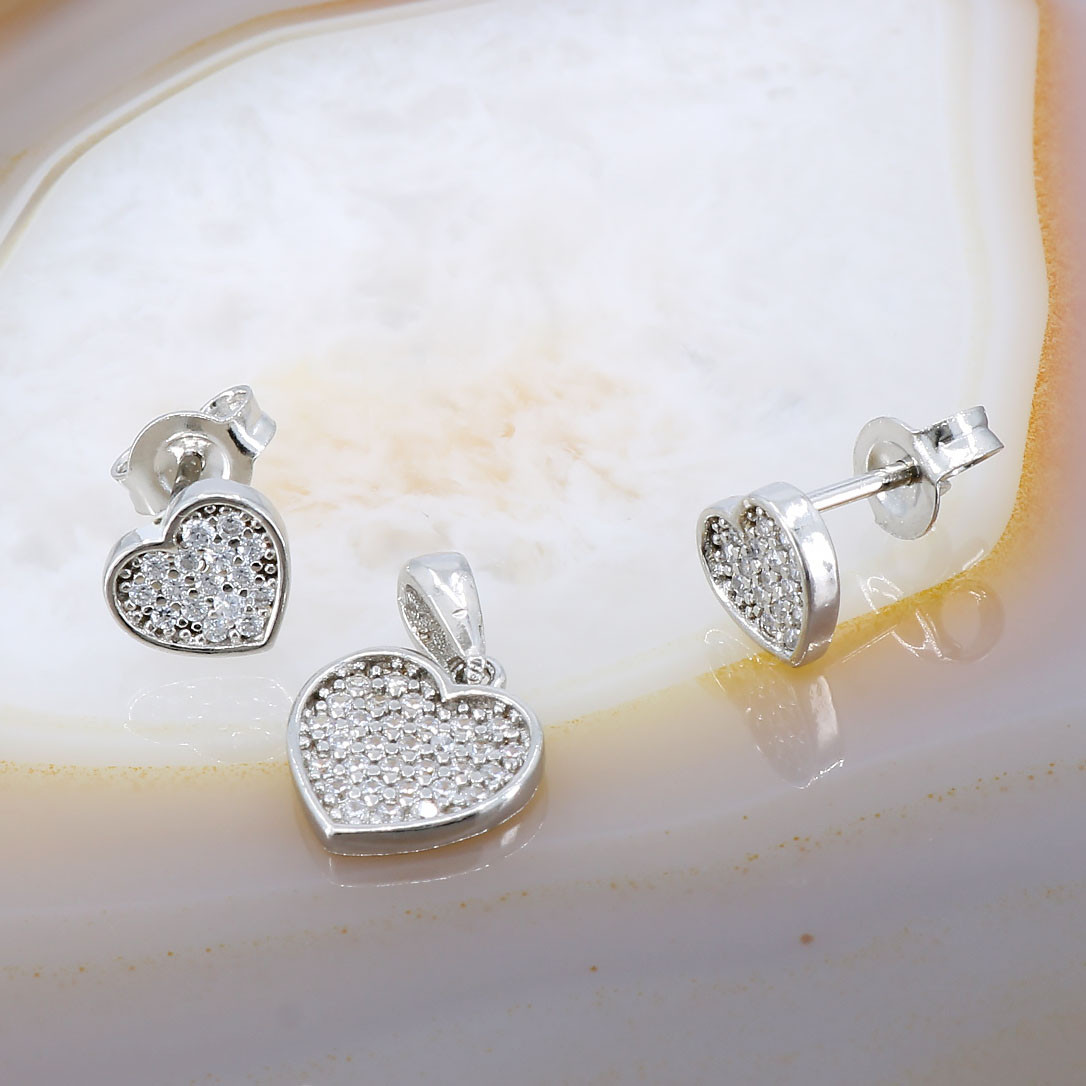 Set din Argint 925 cu Cristale Zirconia Albe Clare model Inima cod 1446