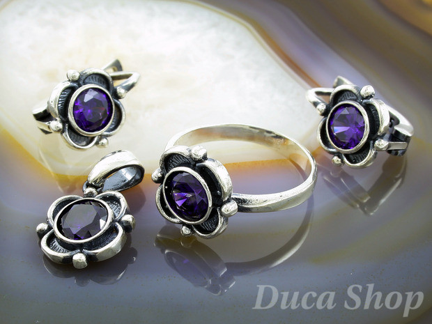 Set din Argint 925, Model cu Zirconia, aspect Floral, cod 647