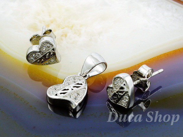 Set din Argint 925, Model Inima , cu Microzirconiu, cod 668