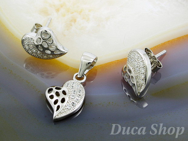 Set din Argint 925, Model Inima cu piatra Zirconia, cod 618