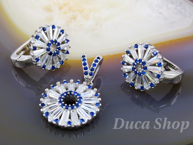 Set din Argint 925, Model Rotund, cu Cristale, cod 779