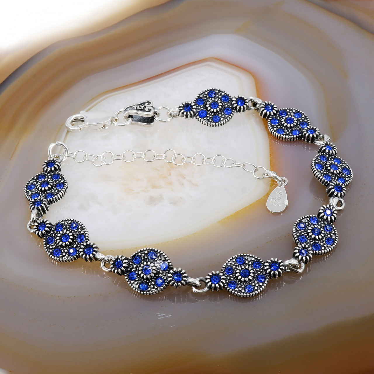 Bratara din Argint 925 model Fantezie cu Cristale Albastre cod 2304