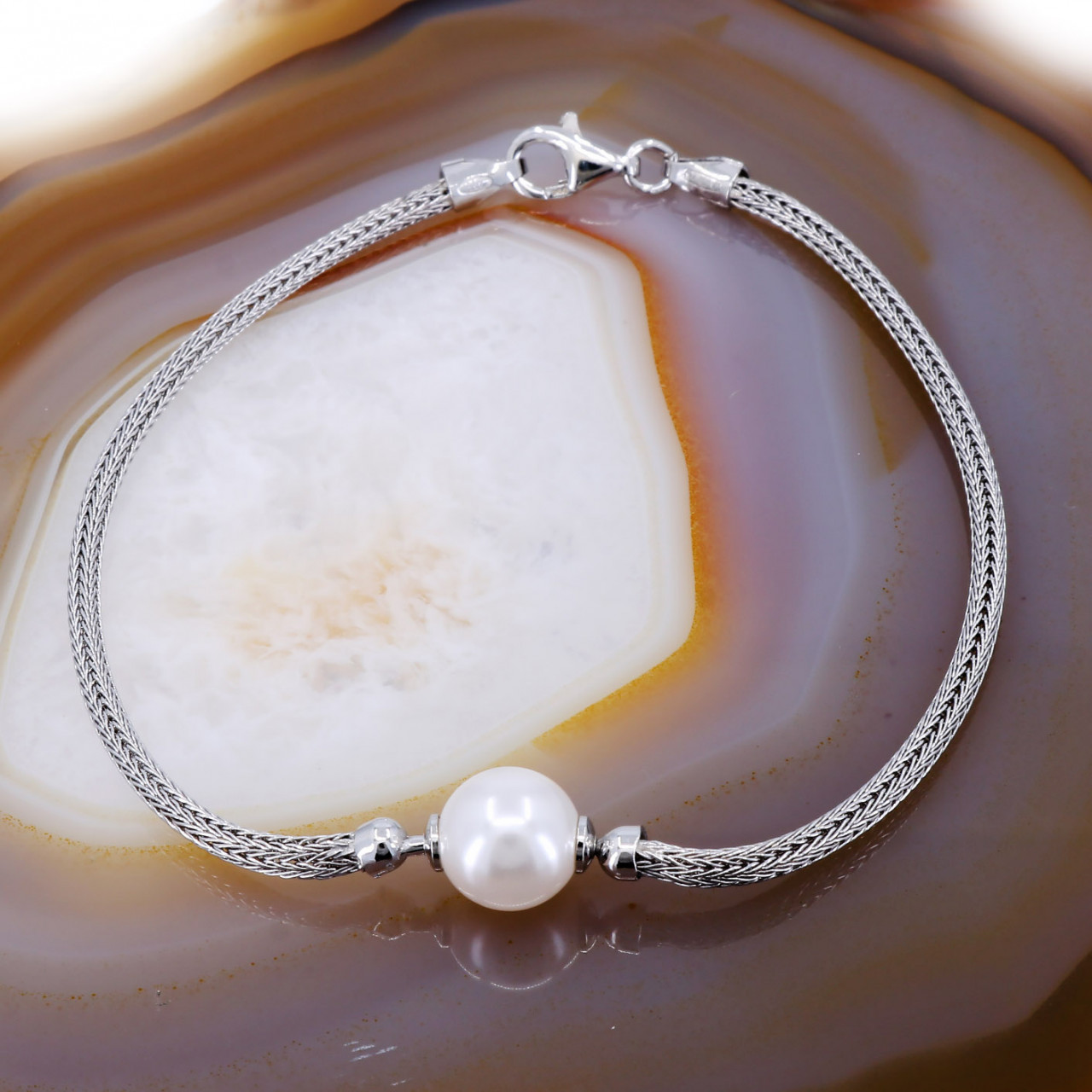 Bratara din Argint 925 model perla Alba Rotunda c2513