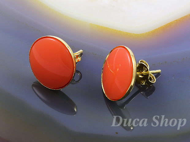 Cercei Placati cu Aur 18k, Model culoare Corai, cod 2411