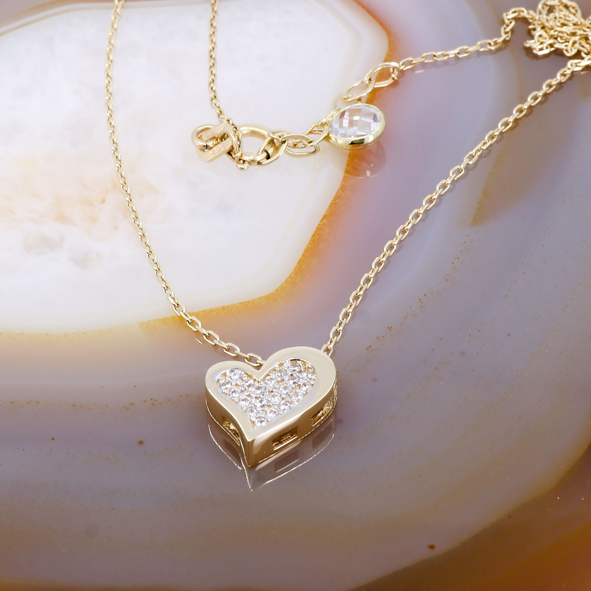 Colier cu Pandantiv Inima si Cristale Zirconia din Aur Galben 14K c568