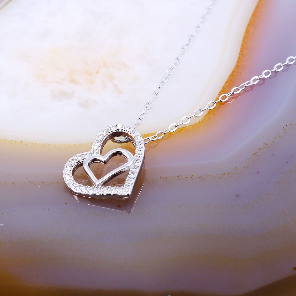 Colier din Argint cu Pandantiv Inimi cu Cristale Zirconia c1484
