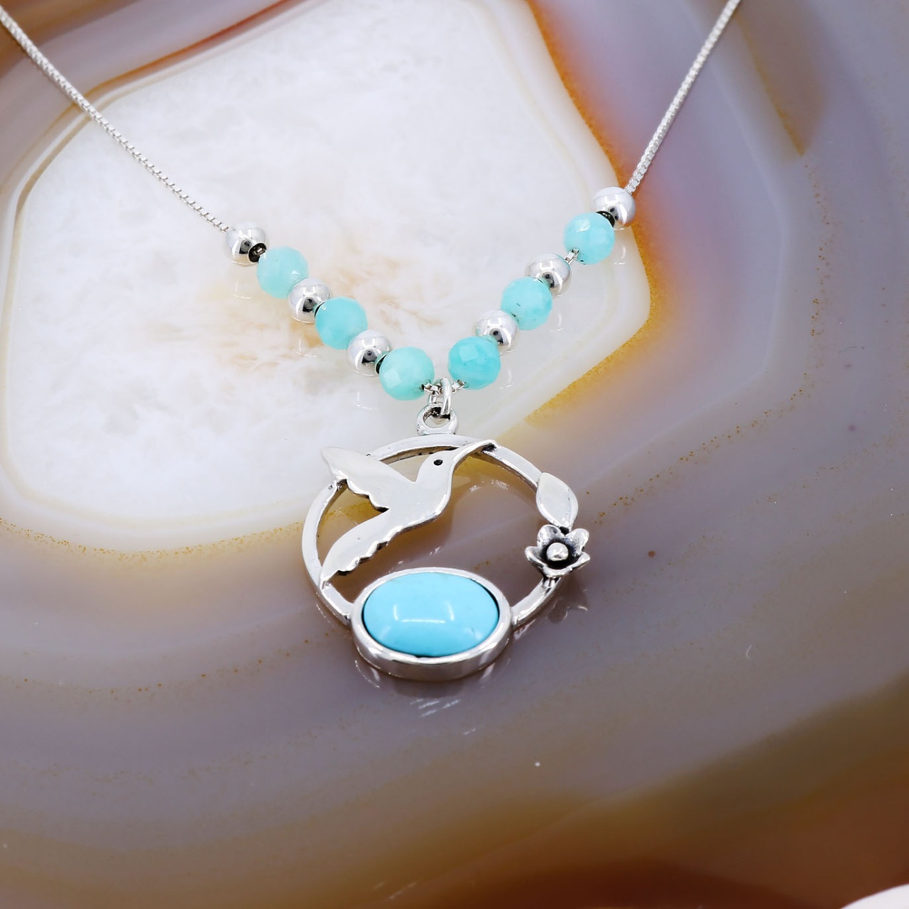 Colier din Argint Pandantiv Pasare cu pietre Turcoaz Albastre c1513