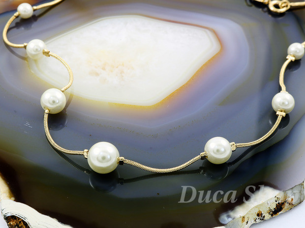 Colier Placat cu Aur 18k, model Perle Albe, cod 725