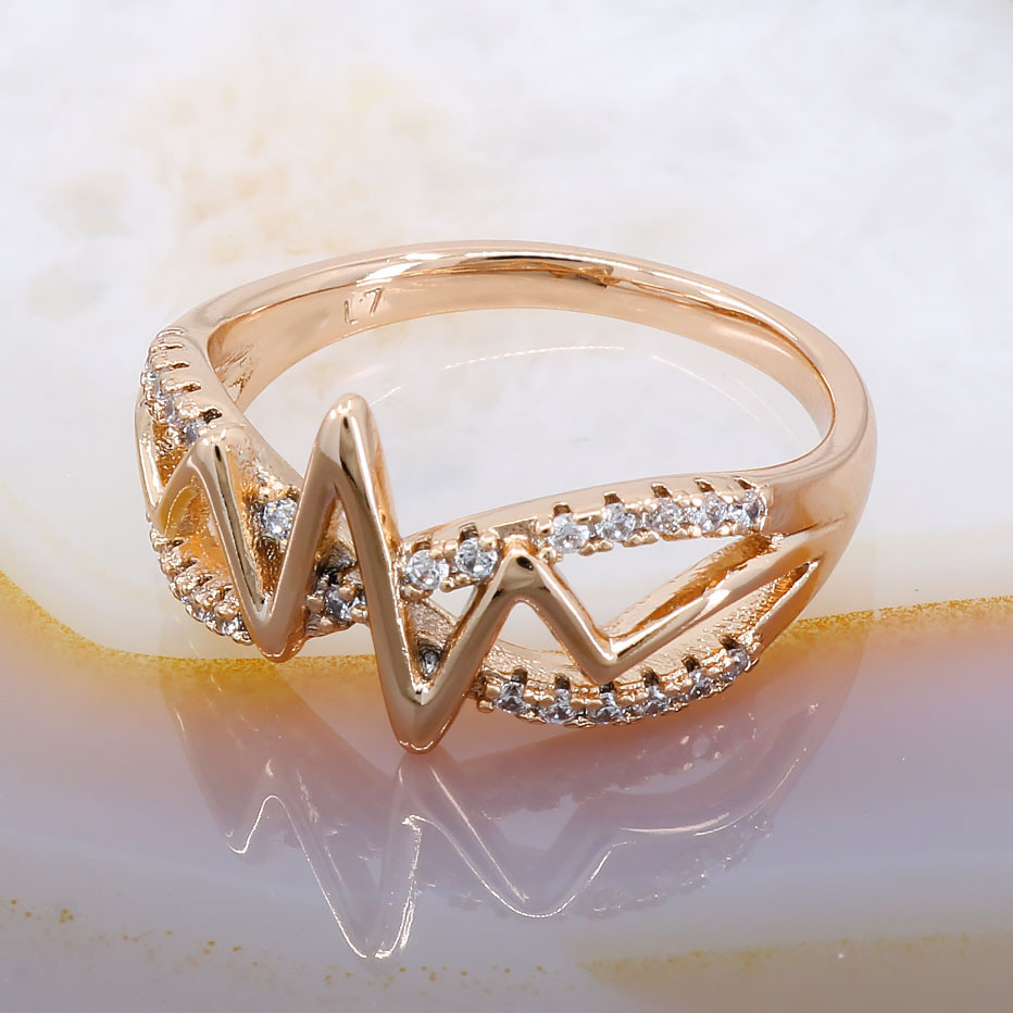 Inel Placat cu Aur Rose model Bataia Inimii cu Cristale Zirconia cod 1494