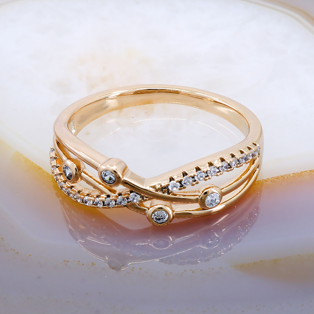 Inel Placat cu Aur Rose model Fantezie cu Cristale Zirconia cod 1524