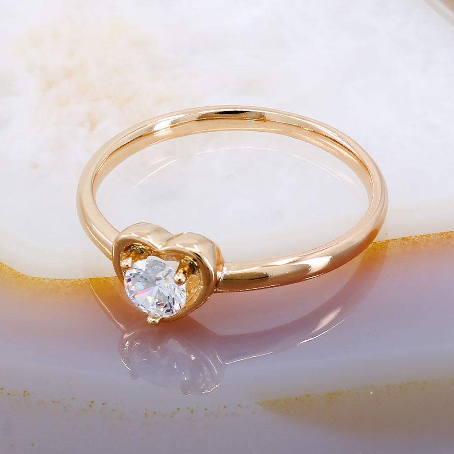 Inel Placat cu Aur Rose model Solitare forma Inima cu Cristal Zirconia cod 1504