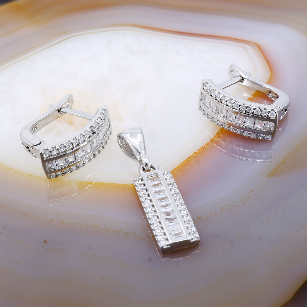 Set Bijuterie din Argint 925 cu Cristale Zirconia Albe Clare cod 1463