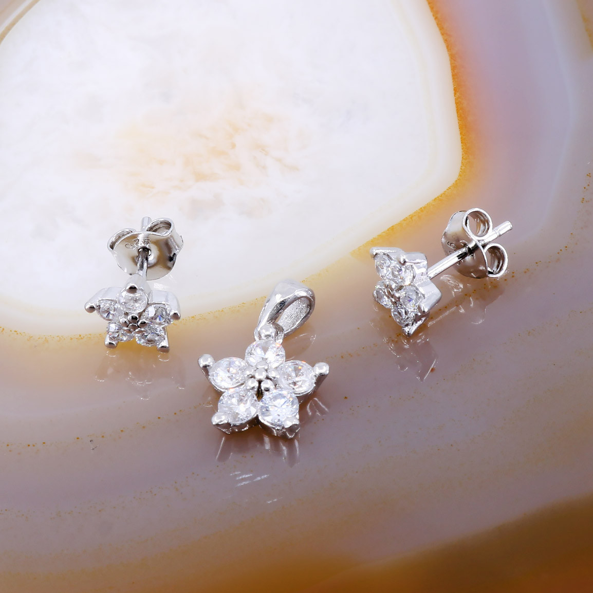 Set Bijuterie din Argint 925 cu Cristale Zirconia model Floricica c1532