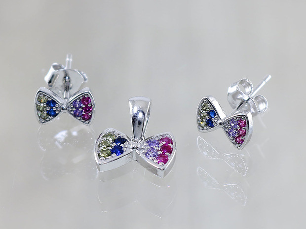 Set de Argint cu Cristale colorate in forma de Fundita s1021