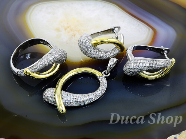 Set din Argint 925 placat cu Aur 18K, Model Zirconia, cod 829