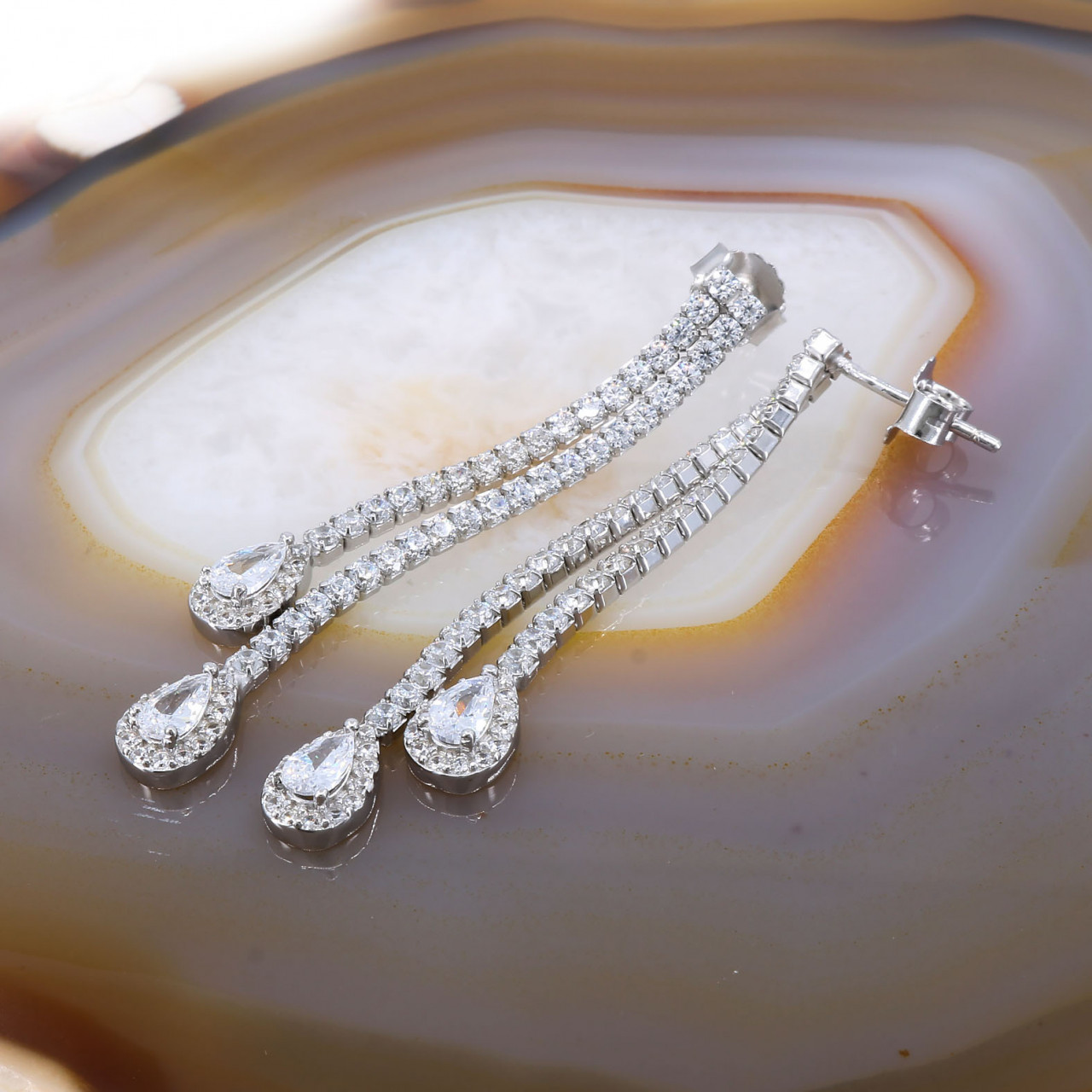 Cercei din Argint 925 model Tennis cu Cristale Picaturi Zirconia cod 3282