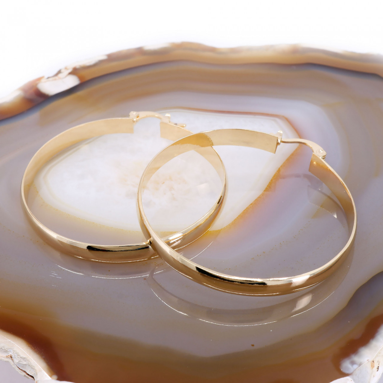 Cercei Mari Rotunzi Creole model Clasic Placati cu Aur Galben 18k c3464