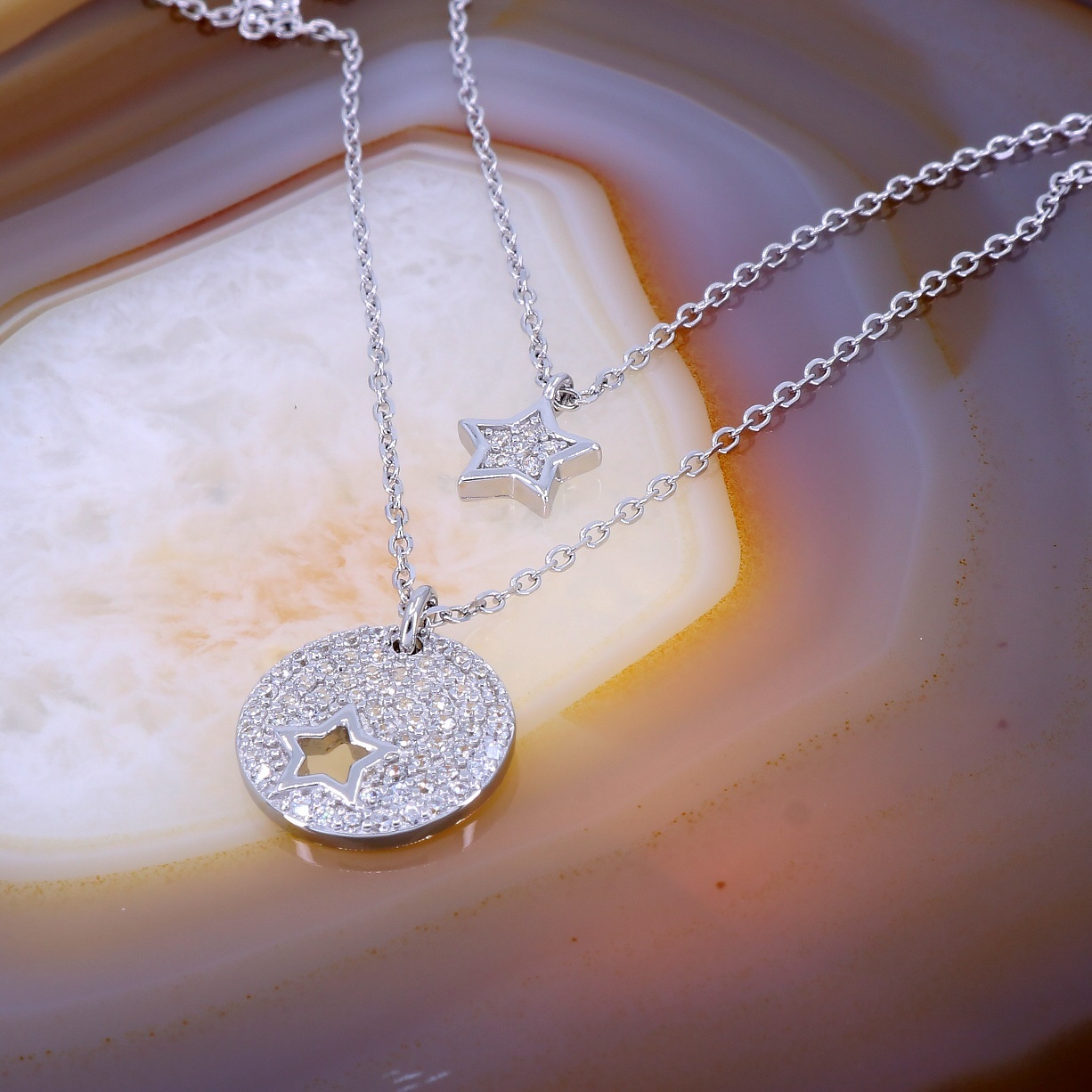 Colier doua fire din Argint 925 model Stele si Cristale Zirconia c1633