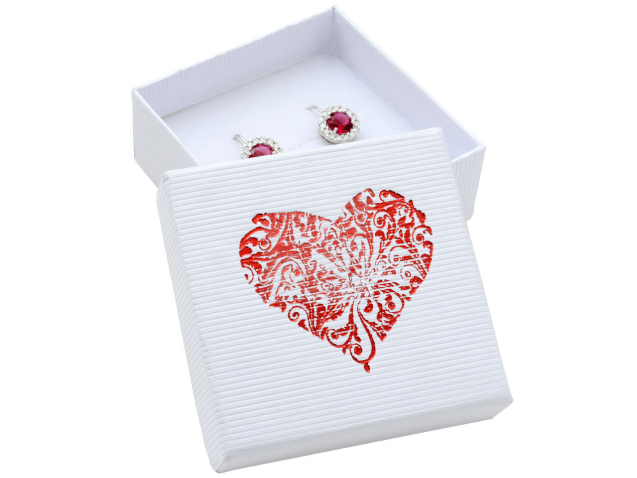 Cutie de Carton culoare Alb cu Imprimeu Inima Rosie