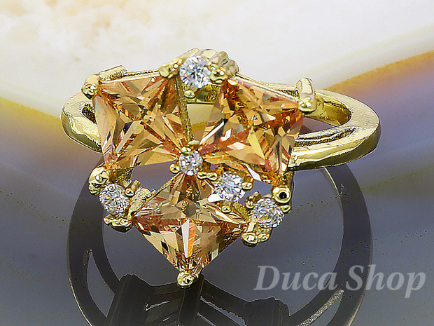 Inel Placat cu Aur 18K, model Patrate Zirconia, cod 1147