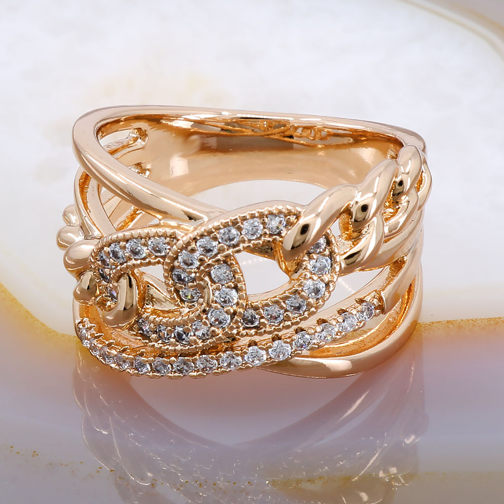 Inel Placat cu Aur Rose model Chain cu Cristale Zirconia cod 1495