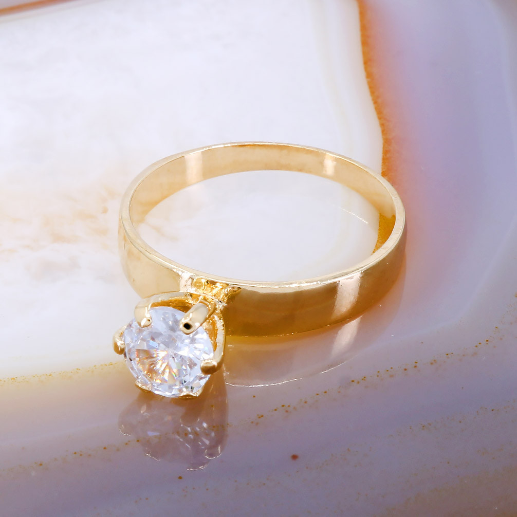 Inel Solitaire Placat cu Aur, cu Cristal Zirconia c1540