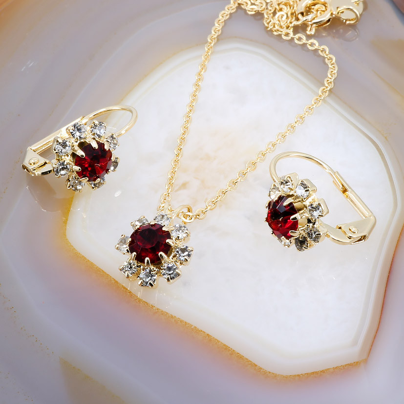 Set Placat cu Aur Galben 18K model forma Floare cu Cristale Zirconia ...