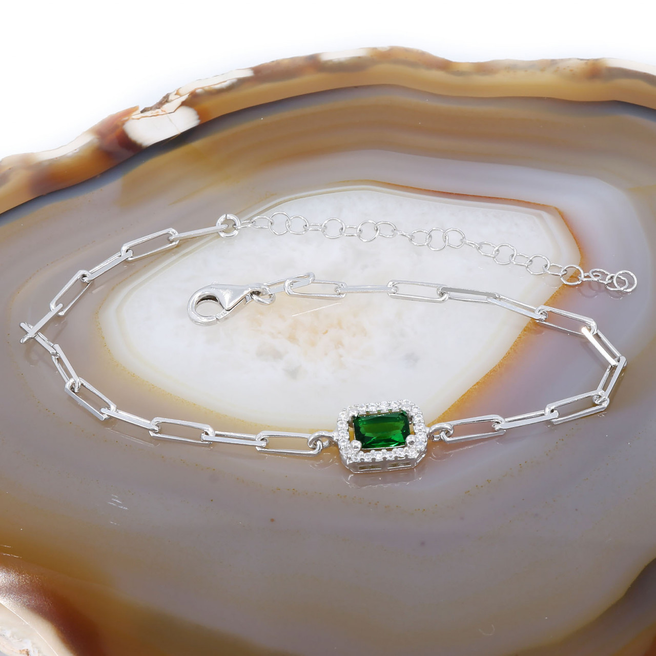 Bratara din argint 925 cu zale alungite si Cristal Verde cod 2248