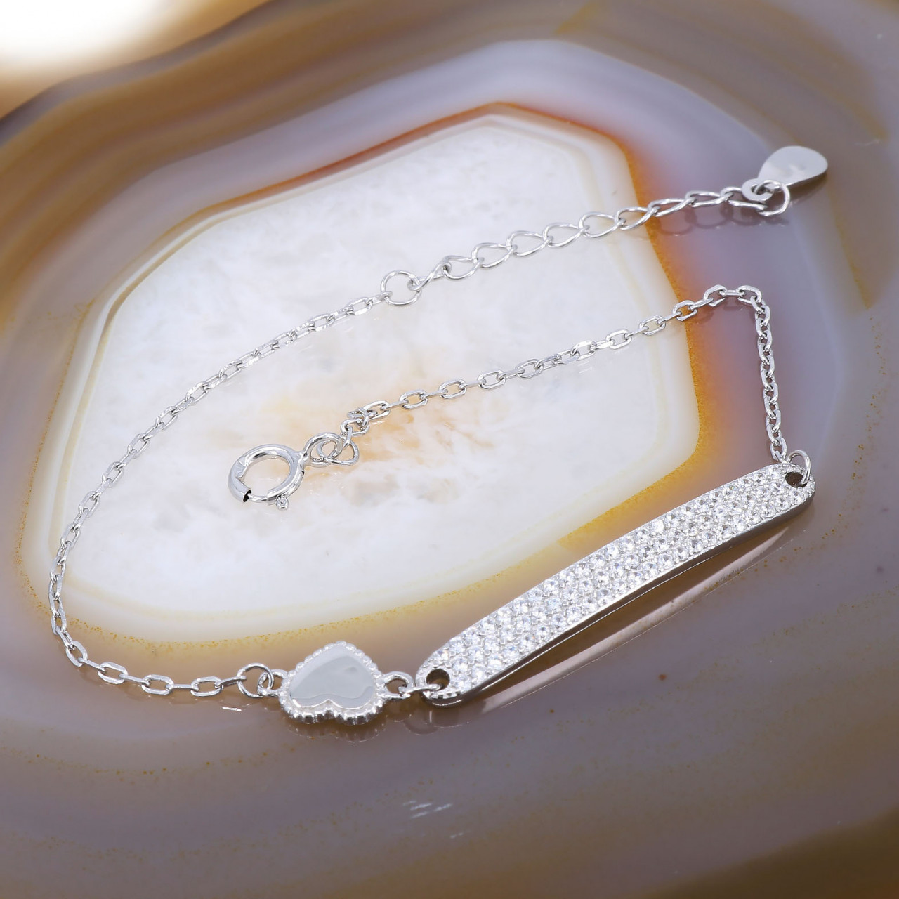 Bratara din Argint 925 model Placuta cu Cristale si Inima cod 2402