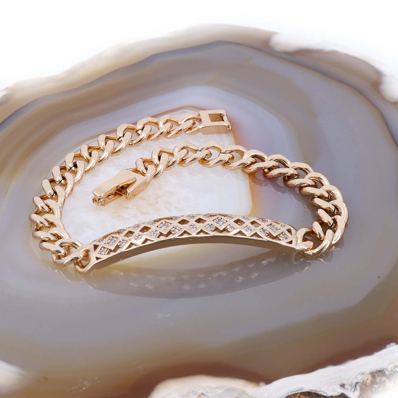 Bratara Placata cu Aur Rose model Placuta cu Cristale Zirconia c1539