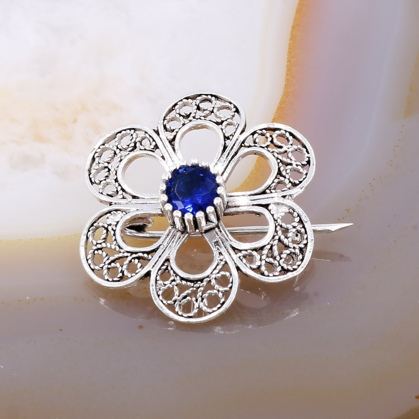 Brosa model Filigran din Argint 925 cu piatra Albastra c354