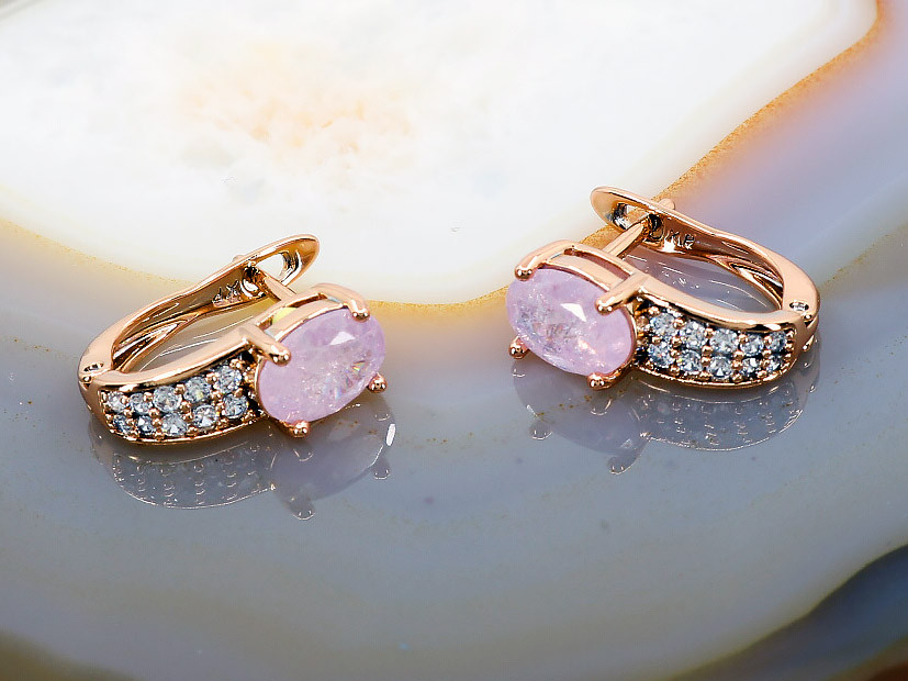 Cercei Placati cu Aur Rose model Fantezie Cu Cristale Roz 3129