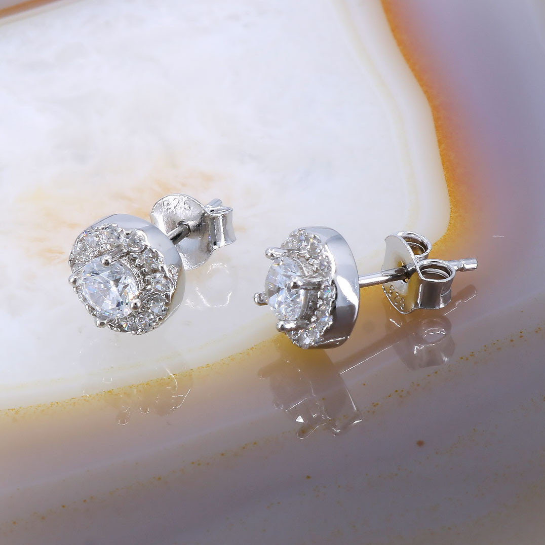 Cercei Rotunzi din Argint 925 model Floare cu Cristale cod 3330