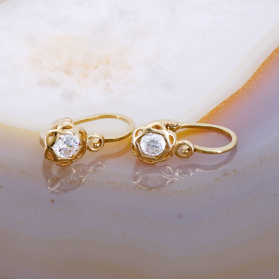 Cercei Rotunzi din Aur Galben 14K 585 model Floricica cu Cristale c682