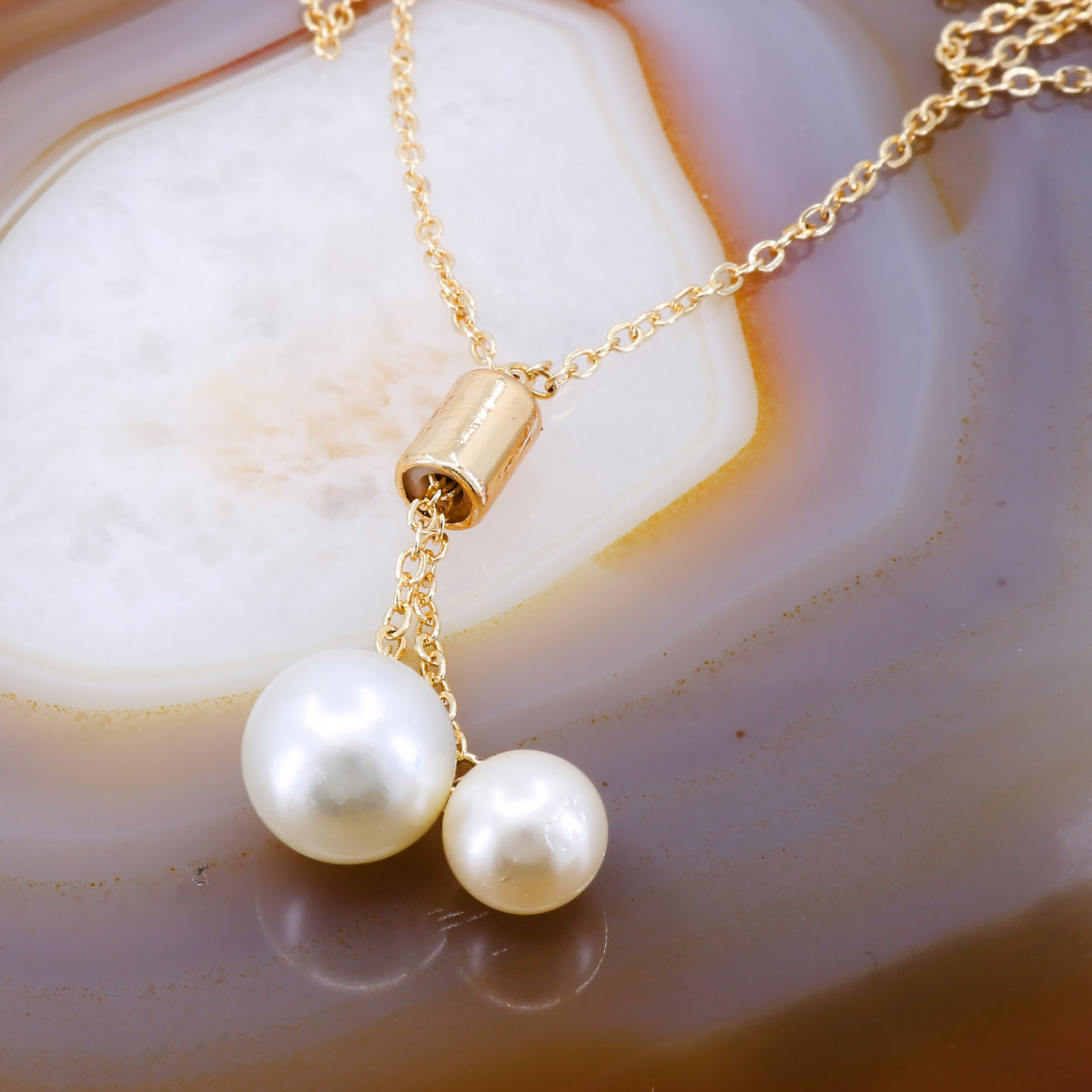 Colier Placat cu Aur cu Pandantiv Culisabil Perle c1100