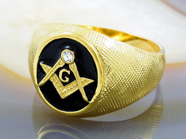 Inel tip Ghiul Placat cu Aur 18K model Masonic cu Zirconiu c923