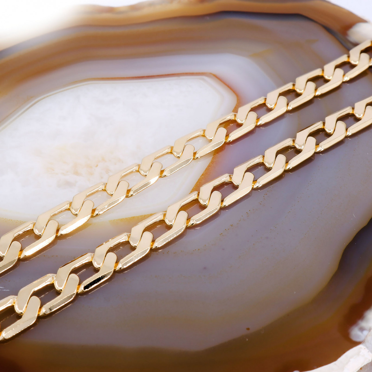 Lant Barbati Placat cu Aur Galben 18K model zale mari plate asezate 1+1 ...