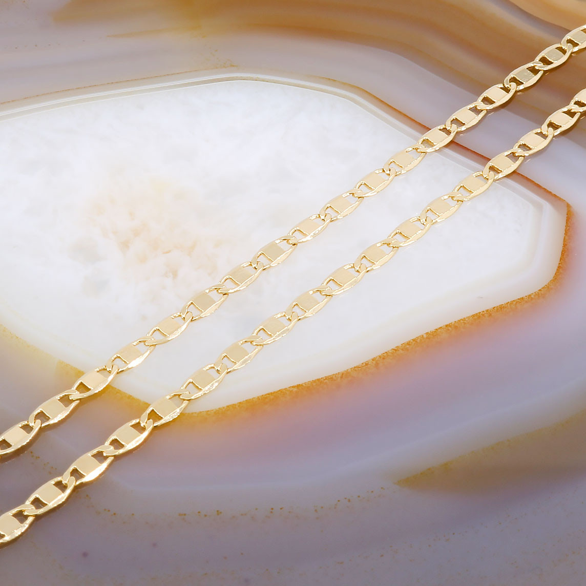 Lant Clasic Unisex Placat cu Aur Galben 18K model zale mici Ovale plate ...