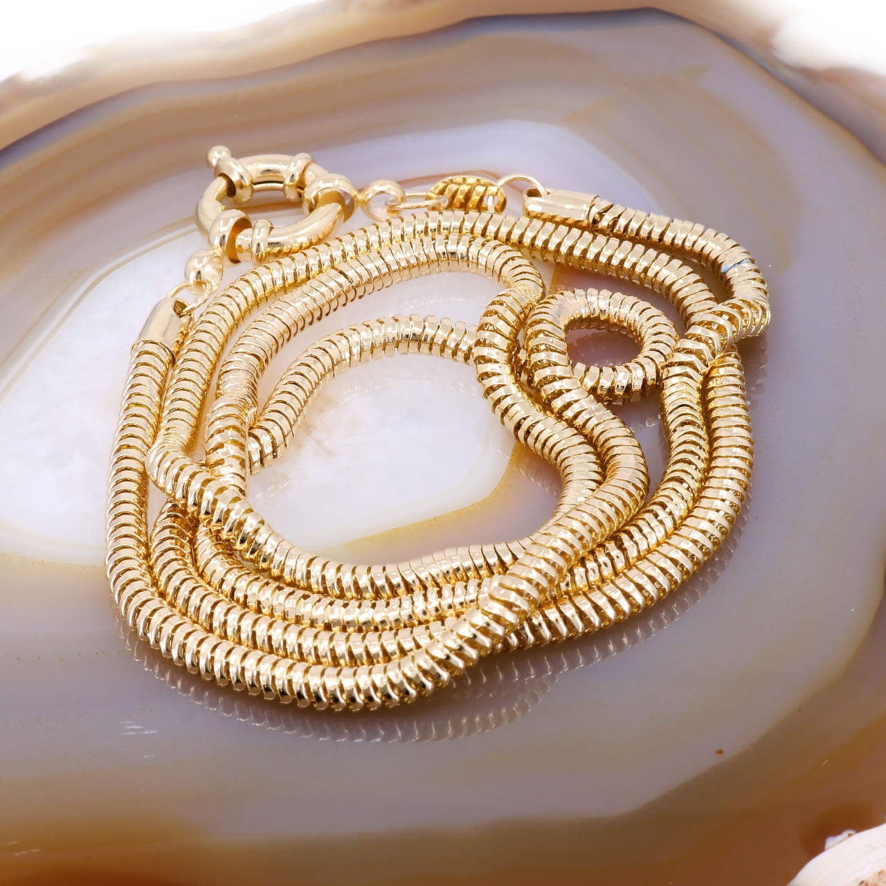 Lant Lung model Snake Placat cu Aur Galben 18K cu zale tubulare c1148