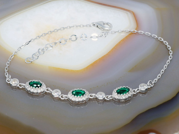 Bratara din Argint model Cristale Verzi si Albe Clare agb1716
