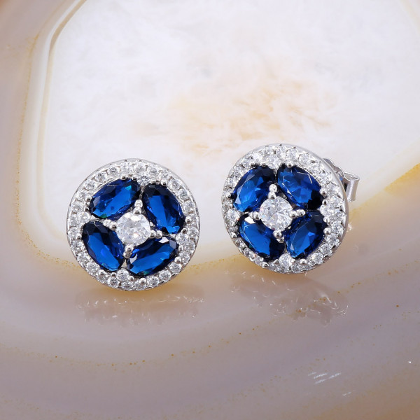 Cercei din Argint 925 model Rotund cu Cristale Albastre si Zirconii 3619