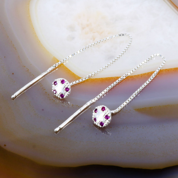 Cercei din Argint 925 model Rotund cu Stea si fir lung, cu cristale Mov 3116